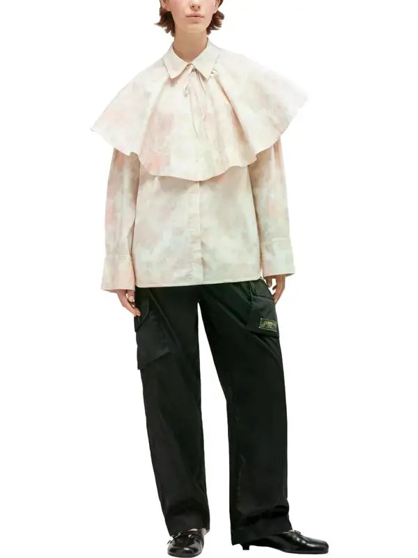 GANNI Ruffled Cotton Shirt - Neutrals