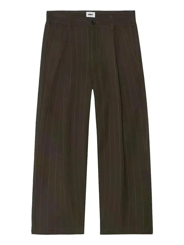 Obey Pinstripe Pleated Trousers - Brown