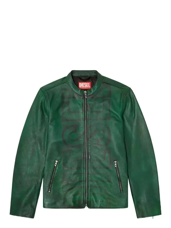 Diesel Leather Zip-up Jacket - Green