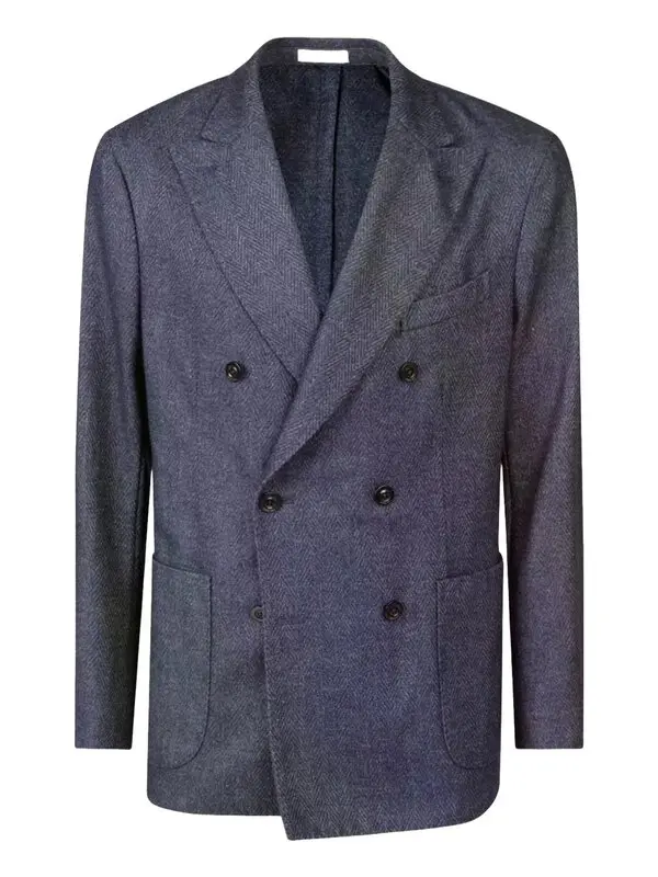 Boglioli Herringbone Double-breasted Jacket - Blue