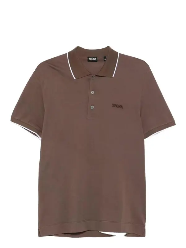 Zegna Embroidered-logo Polo Shirt - Brown