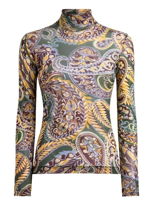 Etro Paisley Turtleneck Top - Green