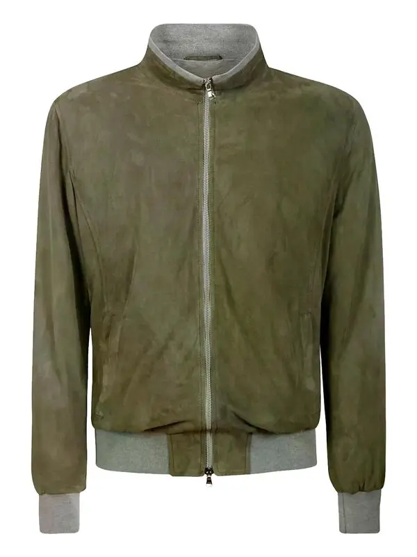 BARBA NAPOLI Suede Zip-up Jacket - Green