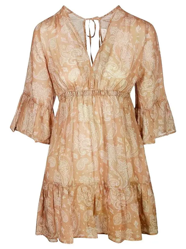 MC2 SAINT BARTH Paisley-print Ruffled Dress - Brown