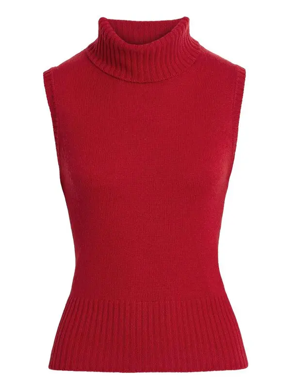 Veronica Beard Mazzy Cashmere Turtleneck Vest - Crimson
