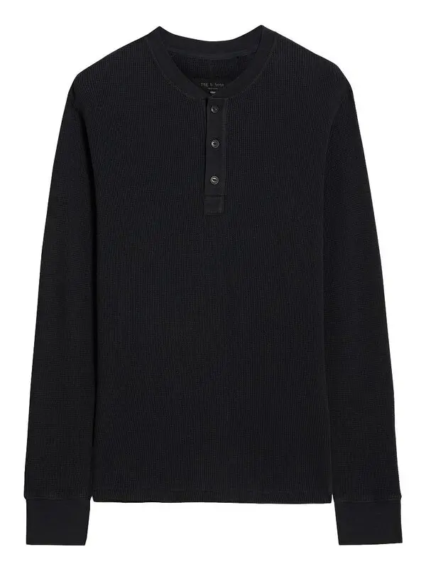 Rag & Bone Waffleknit Cotton Henley Tshirt - Black