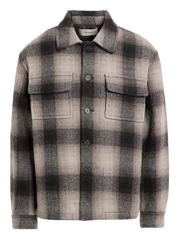 FRAME Checked Padded Woolblend Overshirt - Stone