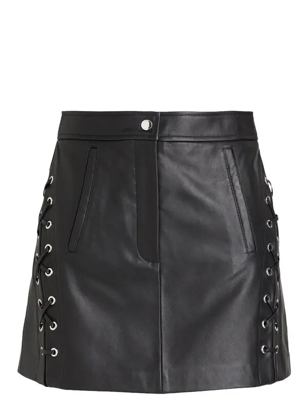 Maje Lace-up Leather Mini Skirt - Black