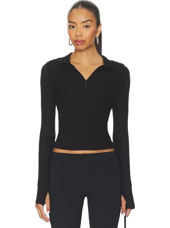 Michael Lauren Jove Long Sleeve Half Zip Top - Black