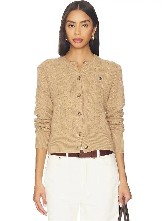 Polo Ralph Lauren Cable Knit Wool Cashmere Cardigan - Camel Melange