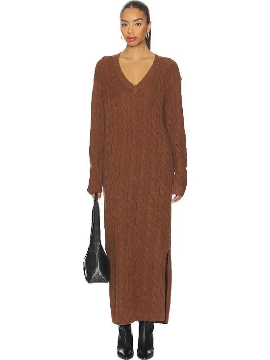 Ralph Lauren Cable-knit V-neck Sweater Dress - Gingerbread Brown Melange