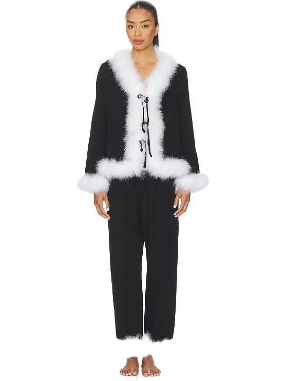Sleeper Venus In Love Blouse & Pants With Feathers - Black