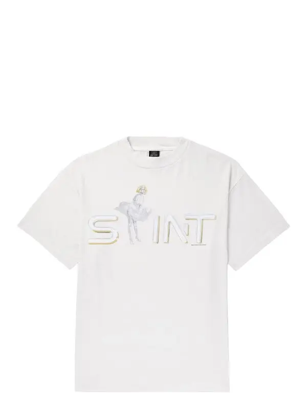 SAINT MXXXXXX Sorayama Marilyn Logo-print Cotton-jersey T-shirt - Neutrals