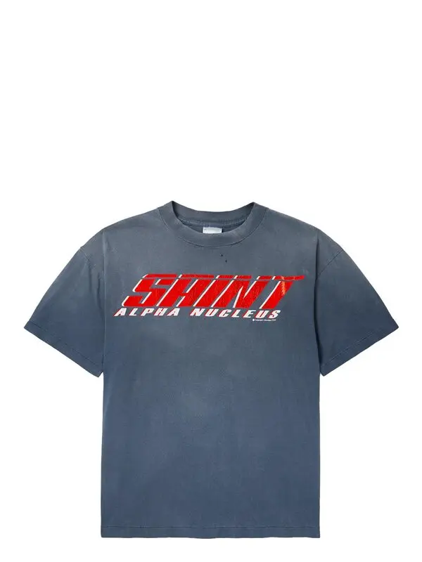 SAINT MXXXXXX Saint Alpha Logo-print Distressed Cotton-jersey T-shirt - Blue