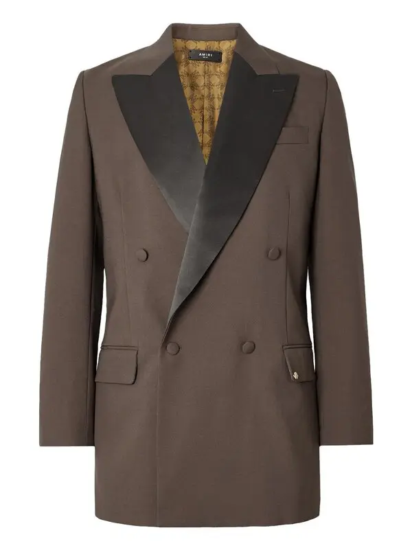 Amiri Double-breasted Satin-trimmed Twill Blazer - Brown