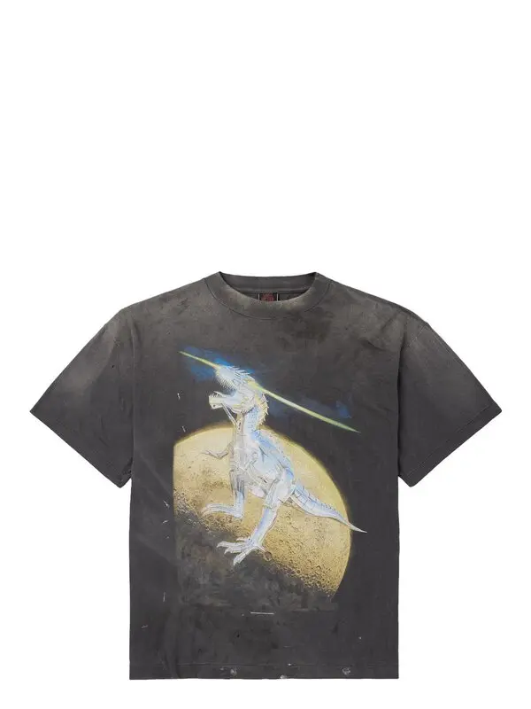 SAINT MXXXXXX Sorayama T-rex Printed Distressed Cotton-jersey T-shirt - Black
