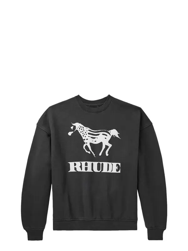 Rhude Dinero Logo-print Cotton-jersey Sweatshirt - Black