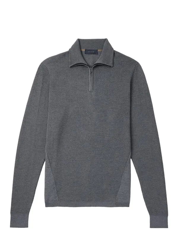 Sease Waffle-knit Virgin Wool Half-zip Sweater - Gray