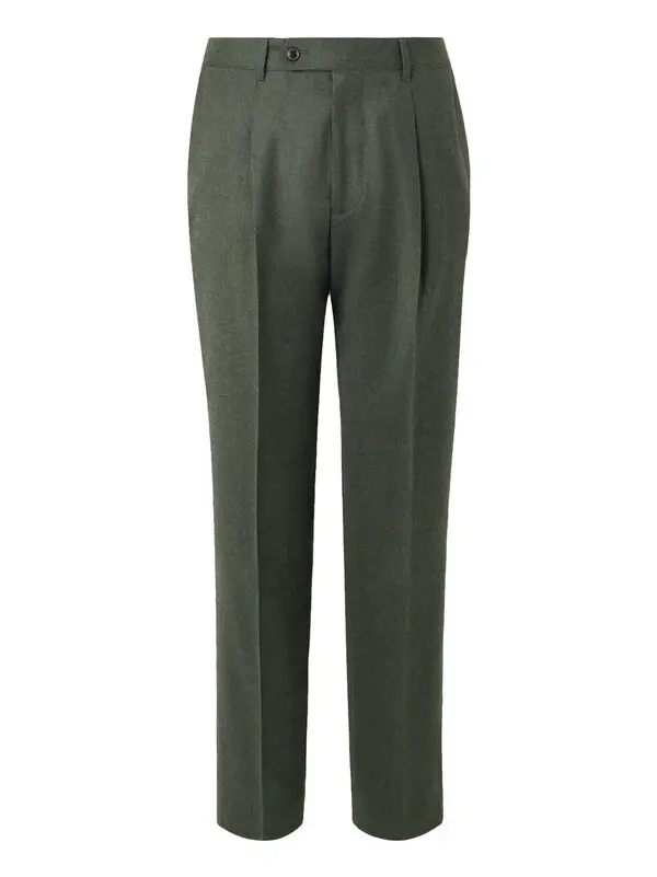 Paul Smith Straight-leg Pleated Wool And Cashmere-blend Trousers - Green