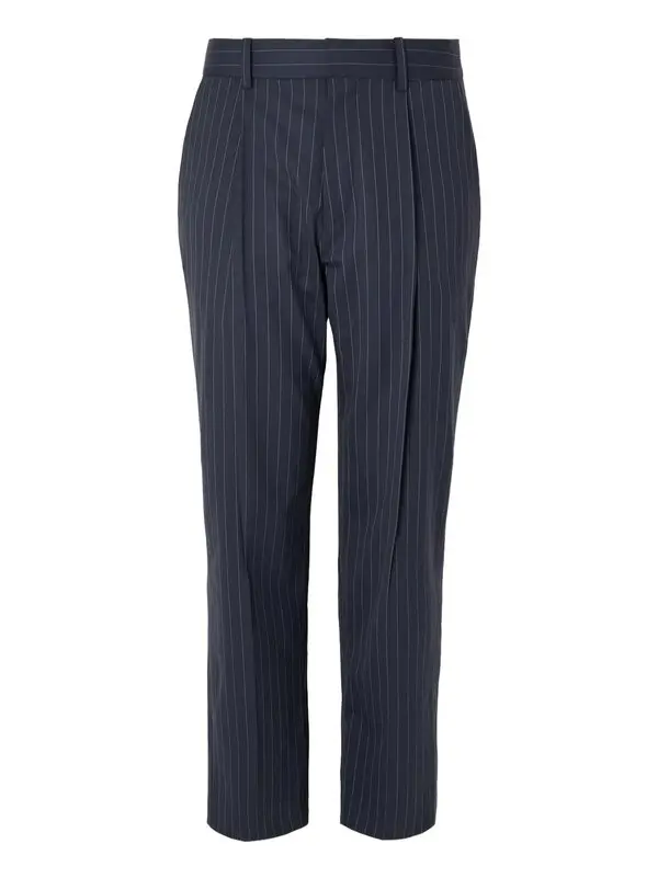 Balmain Tapered Cropped Pinstriped Wool-blend Trousers - Black