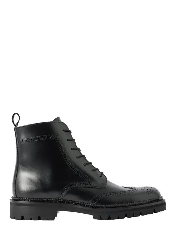Mr P. Jacques Waxed-leather Brogue Boots - Black
