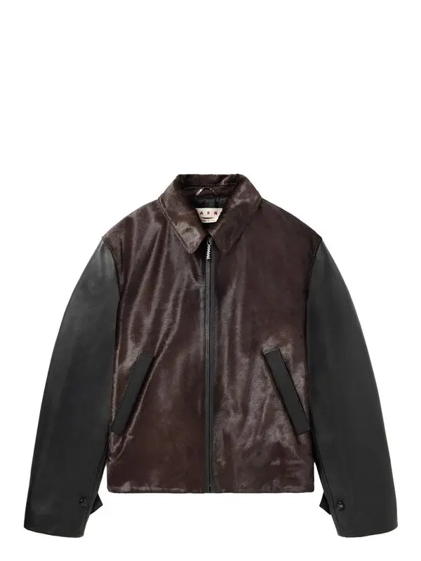 Marni Leather-trimmed Calf Hair Biker Jacket - Black