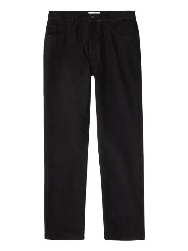 Mr P. Straight-leg Organic Cotton-moleskin Trousers - Black