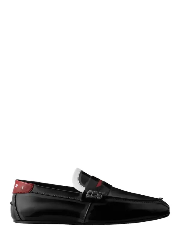 Marni Logo-print Glossed-leather Loafers - Black