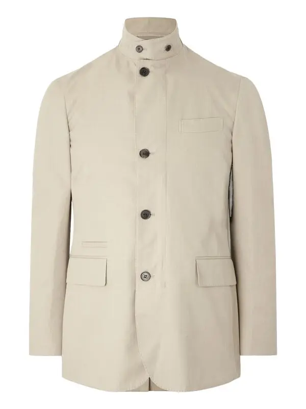 Dunhill Slim-fit Herringbone Cotton And Mulberry Silk-blend Blazer - Neutrals