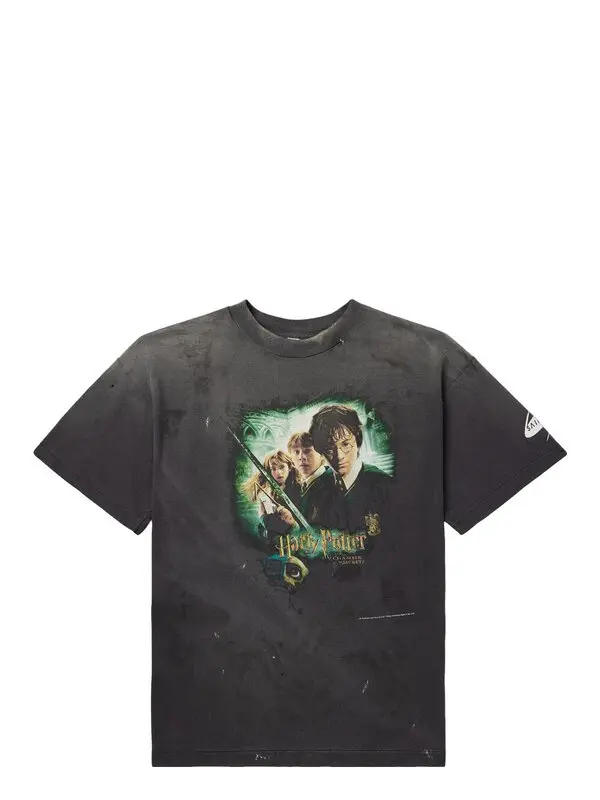 SAINT MXXXXXX Harry Potter And The Chamber Of Secrets Printed Cotton-jersey T-shirt - Black