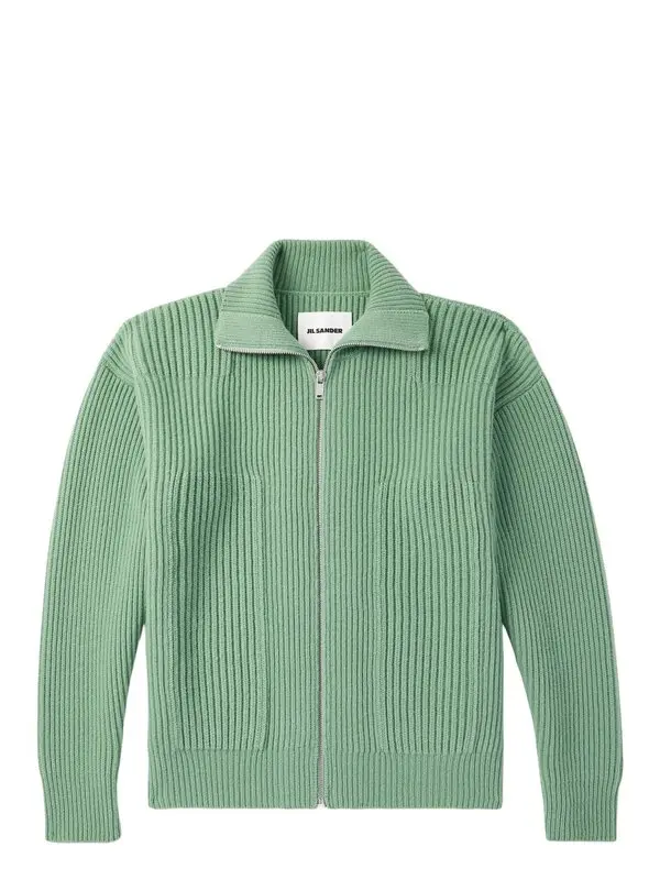 JIL SANDER Ribbed Wool Zip-up Cardigan - Green