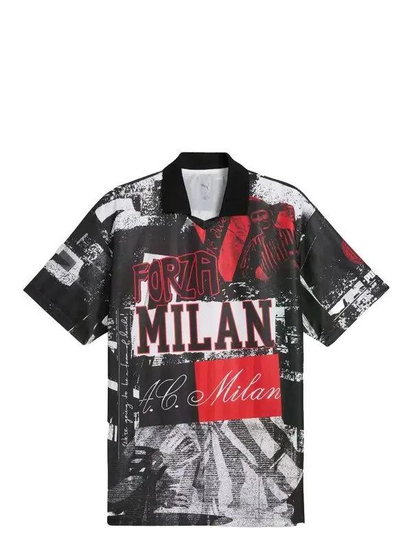 PUMA Ac Milan Retro Graphic Print Short Sleeve Shirt - Black