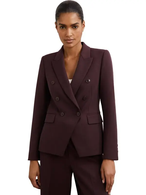 REISS Double-breasted Suit Blazer - Berry
