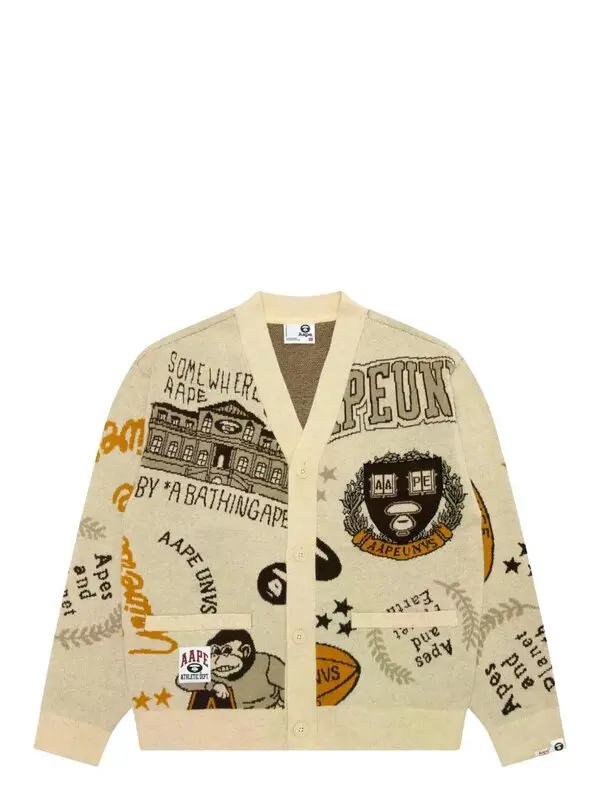 AAPE BY *A BATHING APE Graphic-print Buttoned Cardigan - Neutrals