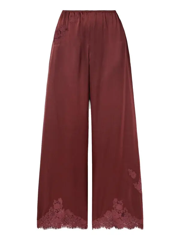 DÔEN Lavon Lace-trimmed Silk-satin Wide-leg Pants - Brown