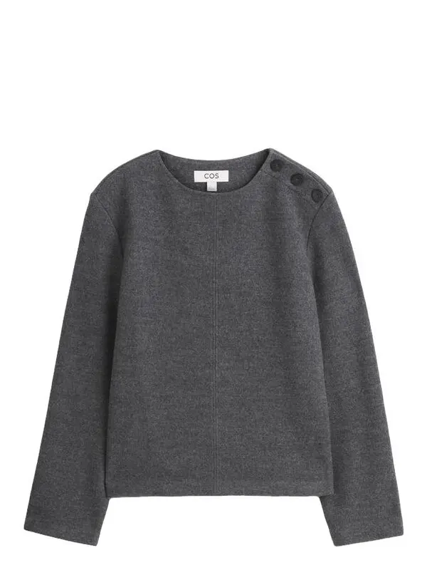 Cos Button-detail Boiled-wool Sweatshirt - Dark Grey