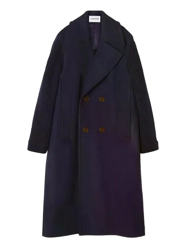 LANVIN Virgin Wool Double-breasted Coat - Blue