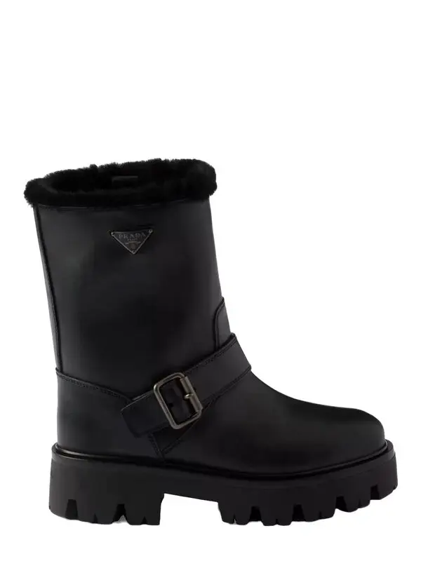 Prada Buckle-fastening Shearling Boots - Black