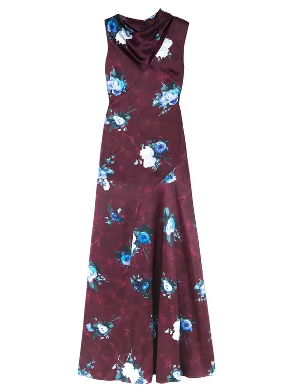 Erdem Asymmetric Cutout Floral-print Duchesse-satin Gown - Burgundy