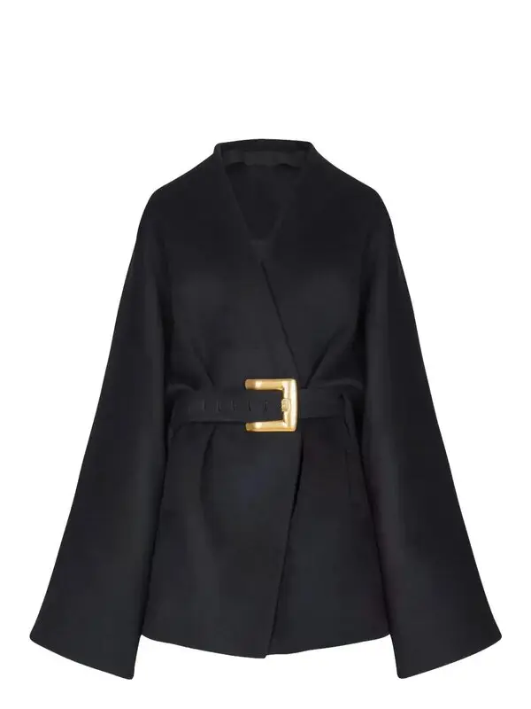Balmain Belted Wrap Coat - Black