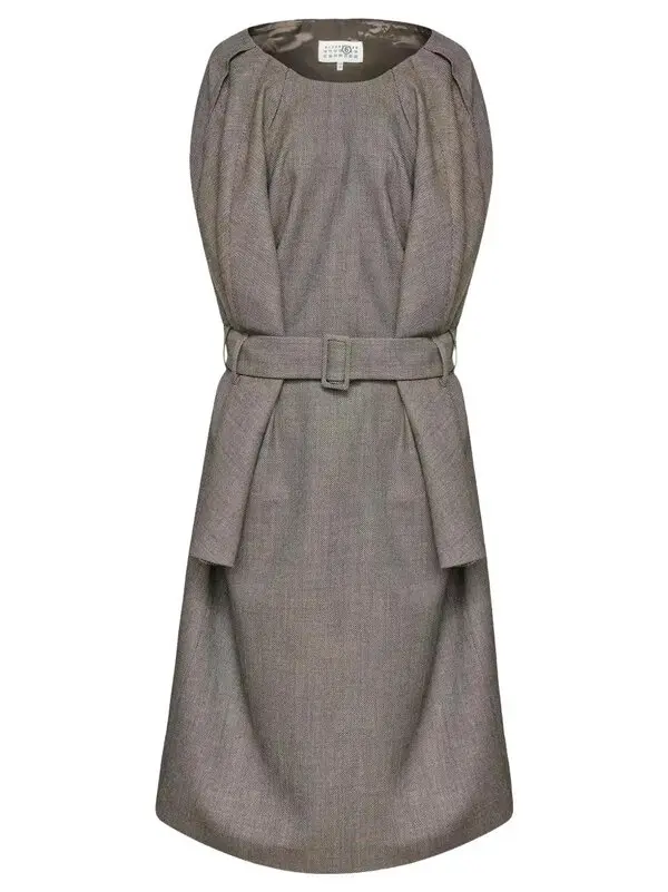 MAISON MARGIELA Virgin Wool Off-shoulder Dress - Grey