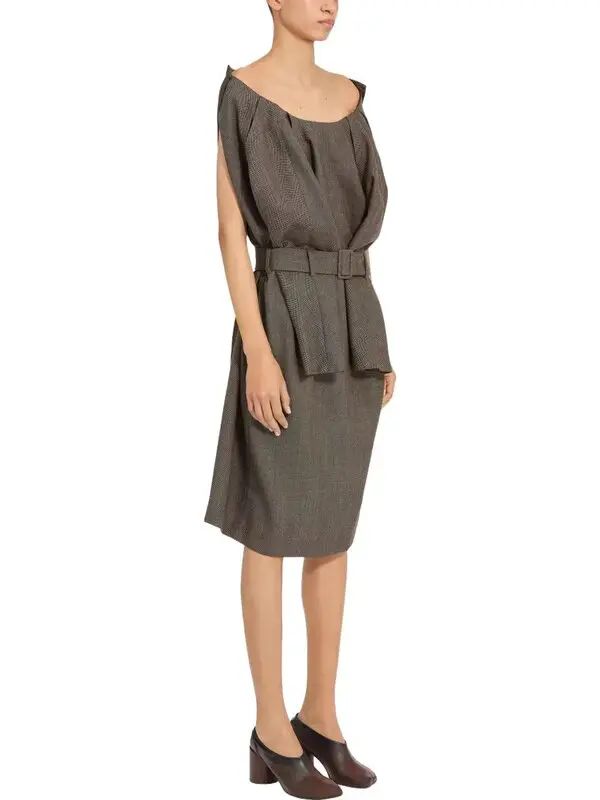 MAISON MARGIELA Virgin Wool Off-shoulder Dress - Grey