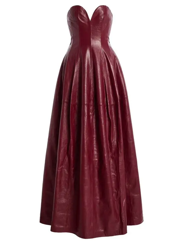 Simkhai Carrington Bustier Lambskin Gown - Burgundy