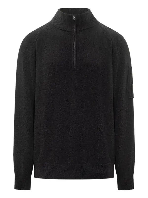 C.P. COMPANY Sweater With Zip And Lens Pocket - Black
