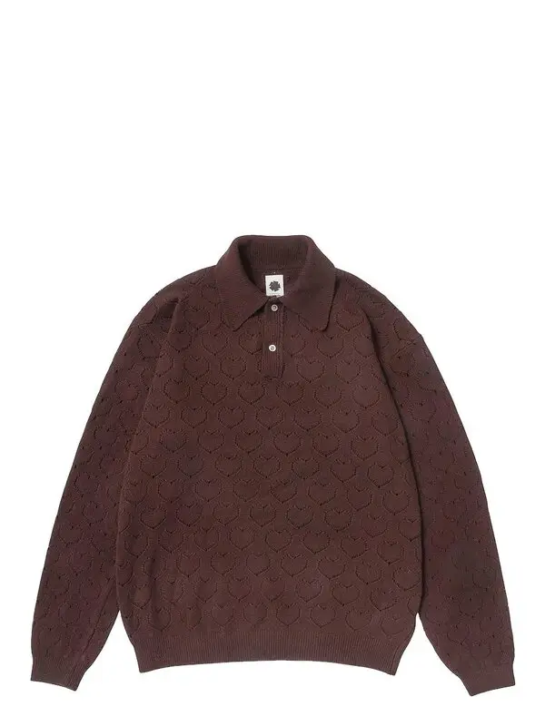VOWELS Eyelet Polo In Brown - Dark Tobacco