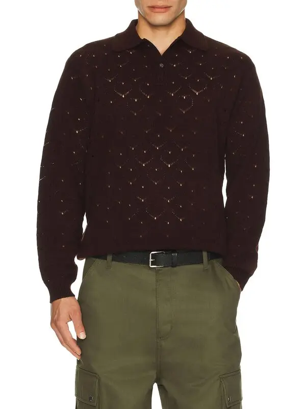 VOWELS Eyelet Polo In Brown - Dark Tobacco