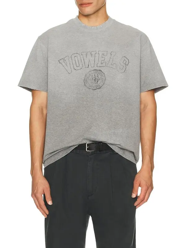 VOWELS Faded Collegiate Tee In Grey - Grey Heather