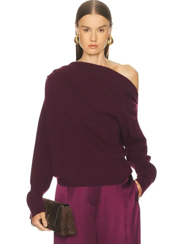 THE SEI Long Sleeve Asymmetrical Drape Sweater - Merlot