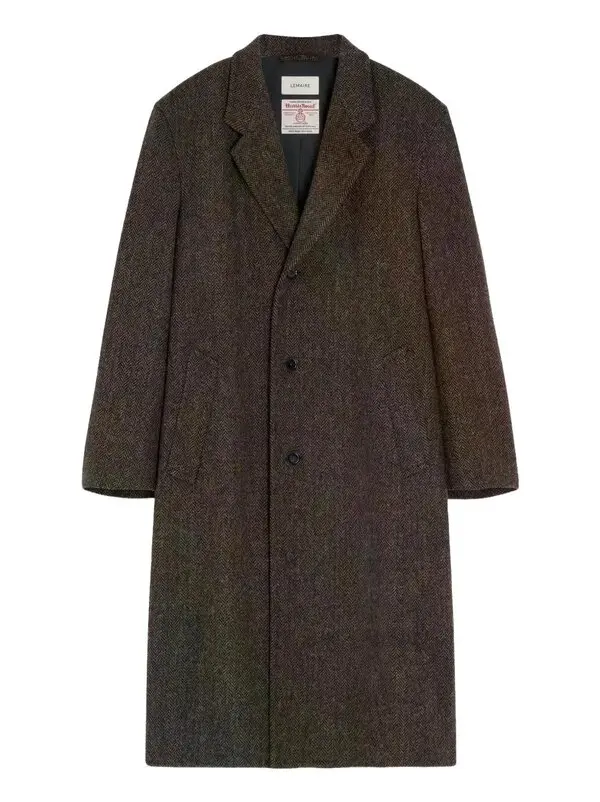 LEMAIRE Herringbone Tweed Overcoat - Brown