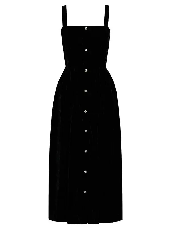 HVN Laura Velvet Midi Dress - Black